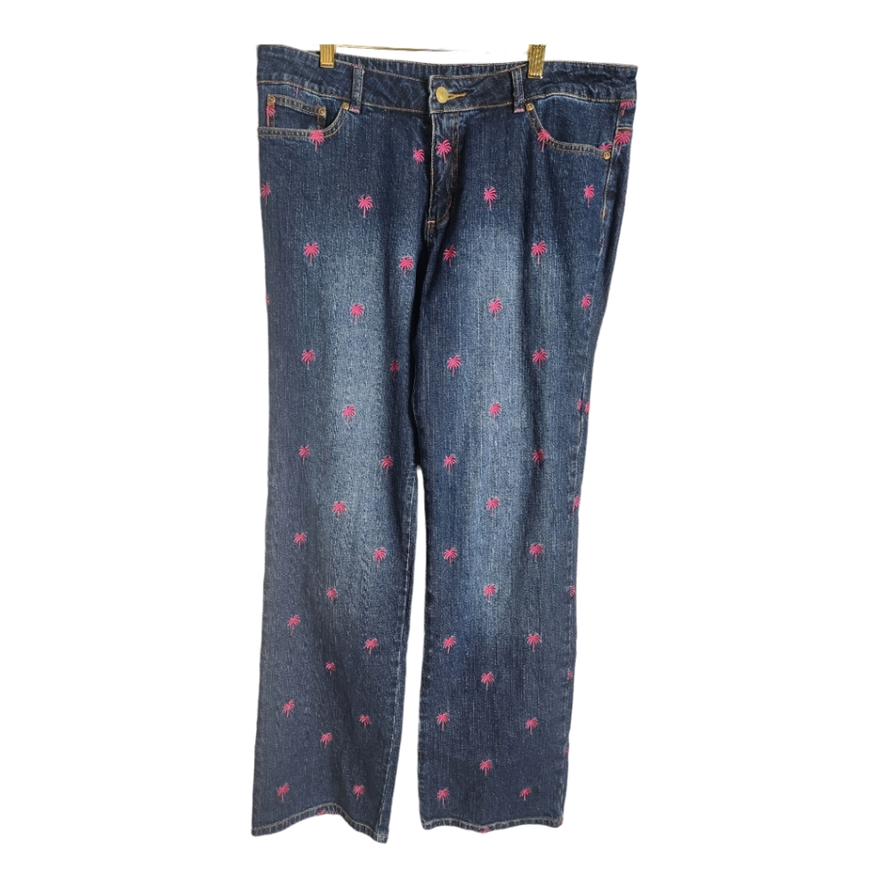 Vintage 90s Lilly Pulitzer Pink Palm Tree Jeans Size … - Gem